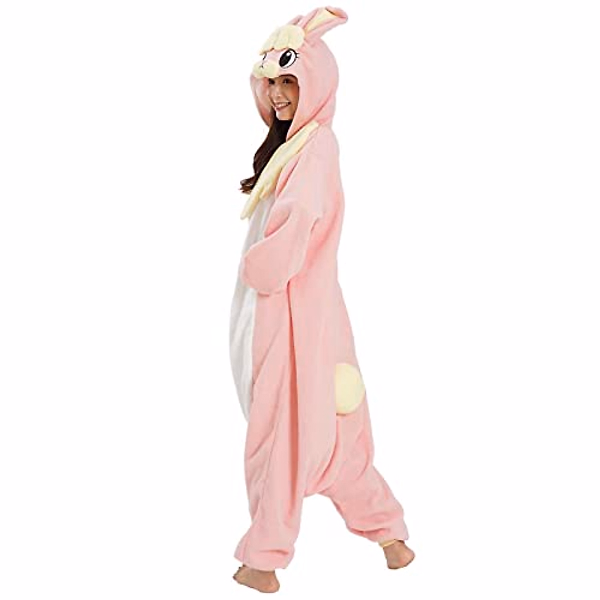 SAZAC Fluffy Rabbit Kigurumi Onesie Jumpsuit Halloween Costume (Pink)