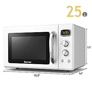 COSTWAY Retro Countertop Microwave Oven, 0.9Cu.ft, 900W Microwave Oven, with 5 Micro Power, Defrost & Auto Cooking Function, LED Display, Glass Turntable Viewing Window, Child Lock, ETL