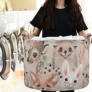 visesunny Deer Bunny Hedgehog Bear Fox Laundry Baskets Fabric Storage Bin Storage Box Collapsible Storage Basket Toy Clothes Shelves Basket for Bathroom,Bedroom,Nursery,Closet,Office