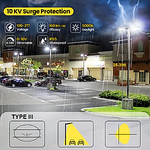 YARBO 240W LED Parking Lot Light 220W 200W Selectable, 38400LM (160LM/W) 5000K LED Shoebox Pole Lights, Dimmable Parking Lot Lights commercial with Dusk to Dawn Photocell, Arm & Slip Fitter in 1 Mount