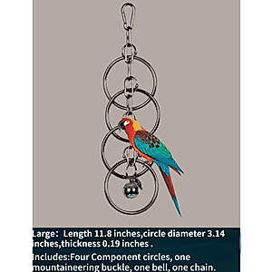 Parrot Supplies Stainless Steel Toy with Bell Bird Cage Hanging Bite Toy Cage Display Pendant for Large and Medium-Sized Birds Parakeet Budgie Cockatiel Conure African Greys (A-Large)