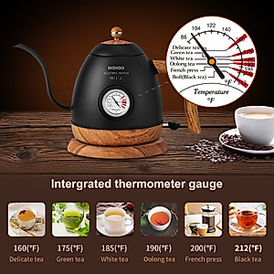 Bsigo Gooseneck Electric Kettle with Thermometer, 100% Stainless Steel for Pour-over Coffee & Tea Kettle, BPA Free, Auto Shut off Anti-dry Protection, Quick Heating Boiling Water, 1000W-0.8L, Black