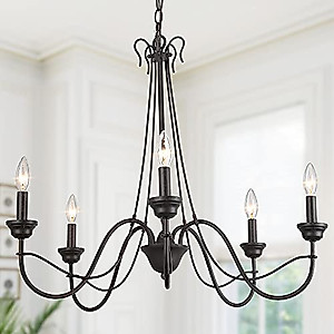 LOG BARN Black Chandelier for Dining Room, Farmhouse Chandelier in Brown Rust Metal Finish, 5-Light, 28" Dia