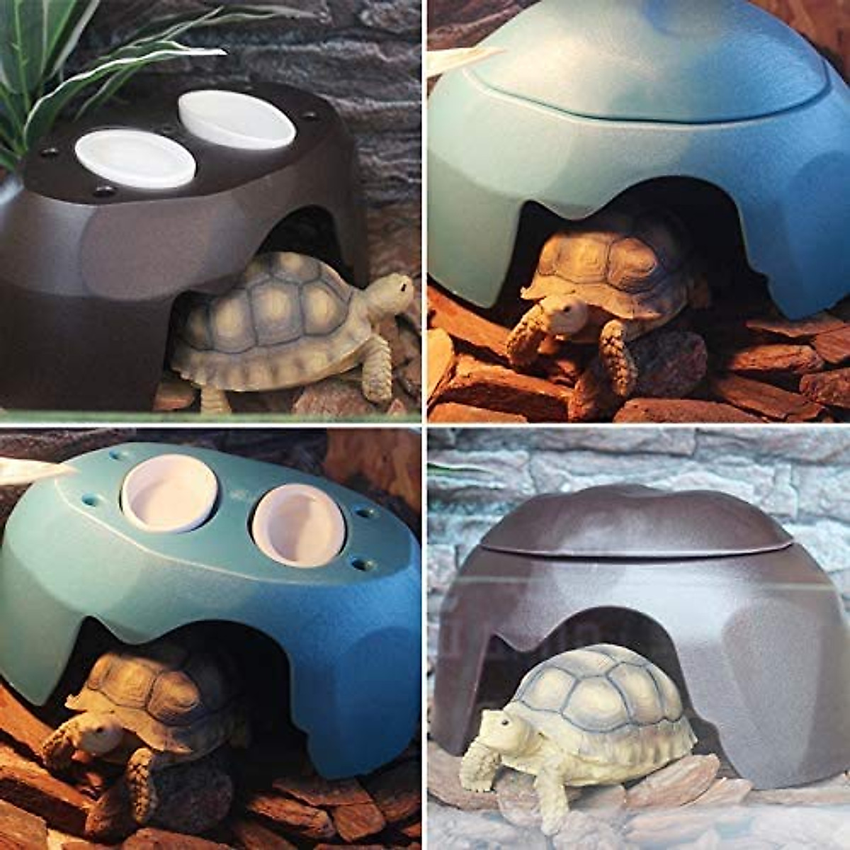 TINTON LIFE Reptile Hideouts Box with 2 Ceramic Sinks to Increase Humidity Terrarium Reptile Hide Habitat Humidify Cave for Turtle Lizard Tortoise Amphibians Snake, 9.8x5.9x5.9 Coffee