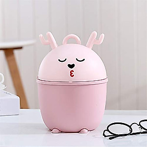 ESD HSDMYSH Cute Trash can Countertop Trash Can Desktop Trash Can TabletopTrash Can Mini Garbage cans for Bedroom Living Room Bathroom Small Wastebasket with Lid(Pink)