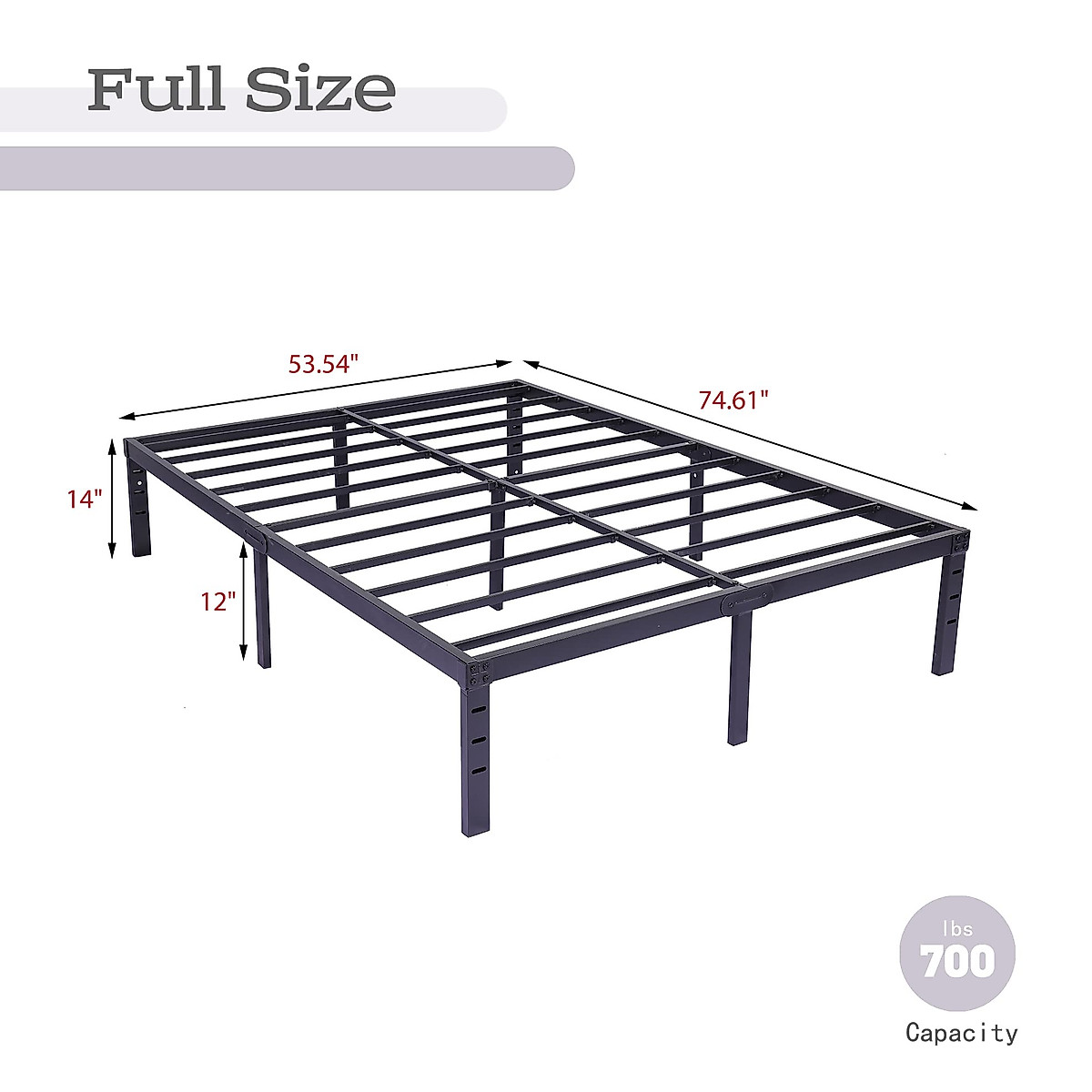 alazyhome Full Size Bed Frame 14 Inch Metal Platform Bed Frame Heavy Duty Steel Slats Support No Box Spring Needed Noise-Free Easy Assembly Black