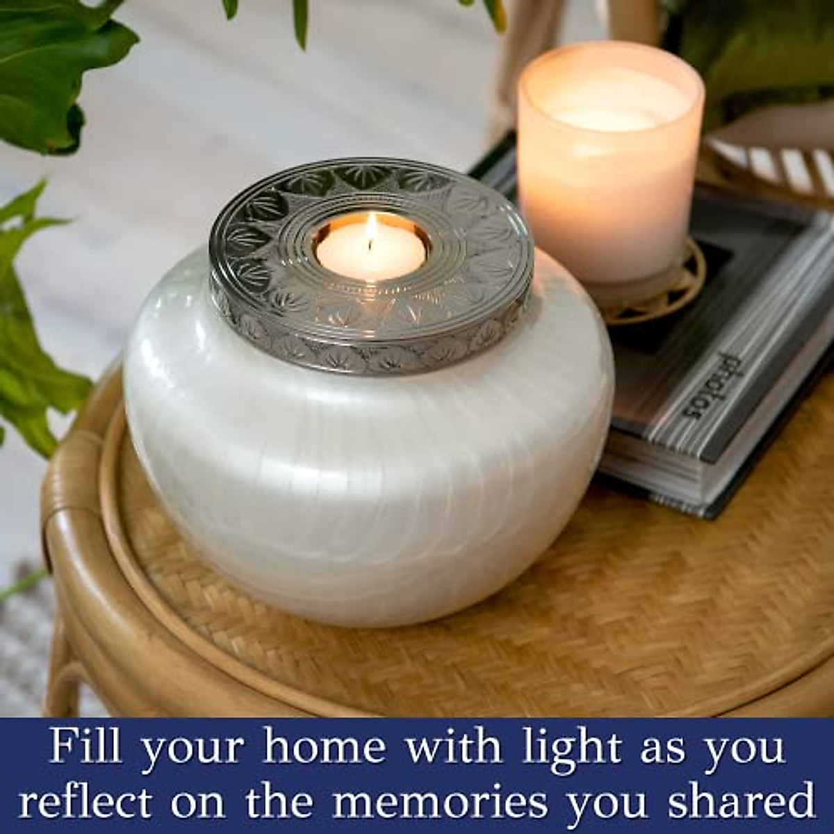 FOVERE – Decorative Urns for Ashes Adult Male and Female – Large White Ash Urn to Display at Home – 100% Handcrafted Cremation Urn for Human Ashes