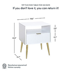 Nathan James James Mid-Century Accent Side or End Table with Storage, Wood Frame, 1, White/Gold