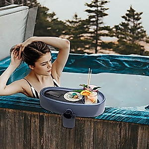 Hot Tub Table Tray, Adjustable Hot Tub Drink Holder, Nonslip Drink Caddy with 2 Cup Holders, Upgraded Hot Tub Side Table, Heavy-Duty Serving Tray for Aboveground Bathtub Spa Outdoor Patio