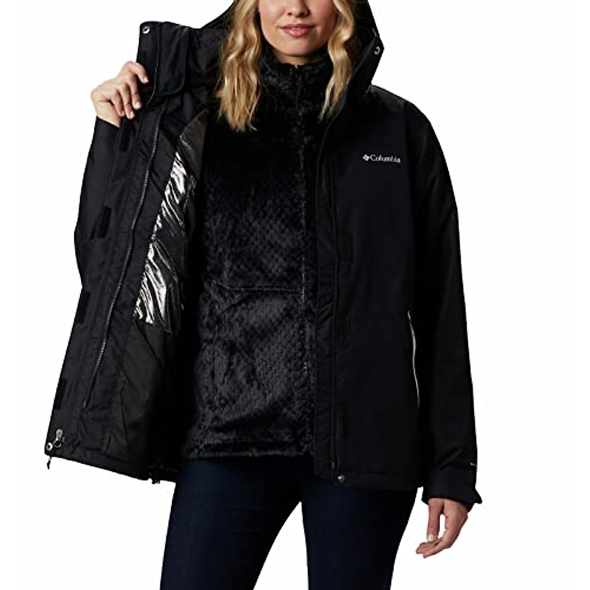 Columbia Women’s Bugaboo II Fleece Interchange Winter Jacket, Waterproof & Breathable, Black, Large