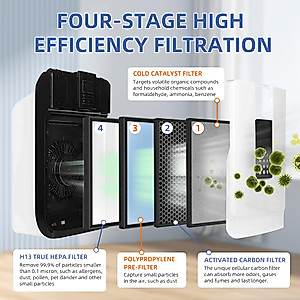 HSP001 True HEPA Filter Replacements Compatible with HATHASPACE Air Purifier Filters HSP001,4 in 2 H13 True HEPA Filter with Activated Carbon Pre-Filter,2 Combon Pack
