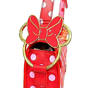 Loungefly Disney Minnie Mouse Pink Polka Dot Bow Strap Crossbody Purse Handbag