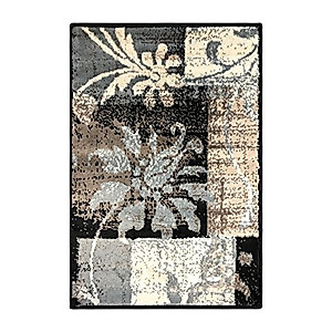 SUPERIOR Indoor Area Rug, Jute Backed, Perfect for Hallway, Entryway, Office, Living/Dining Room, Bedroom, Kitchen, Floor, Modern Floral Patchwork Decor, Pastiche Collection - 2ft x 3ft , Beige