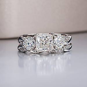 CannyCat 3-Stone Princess Cut Moissanite Wedding Ring Sets for Women Infinity 3.25 carat(ctw) Radiant Moissanite Rings Bridal Set D color Moissanite Diamond Anniversary Engagement Ring Set (size-7.5)