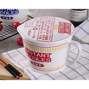 WHJY 27 oz Ceramic Modern Instant Noodles Bowl Cup Mug, Large Ramen Bowl with Handle & Lid, Ceramic Ramen Bowl, Soup Bowl, Instant Ramen Bowl, Ramen Bowls, Pasta Bowl - Red