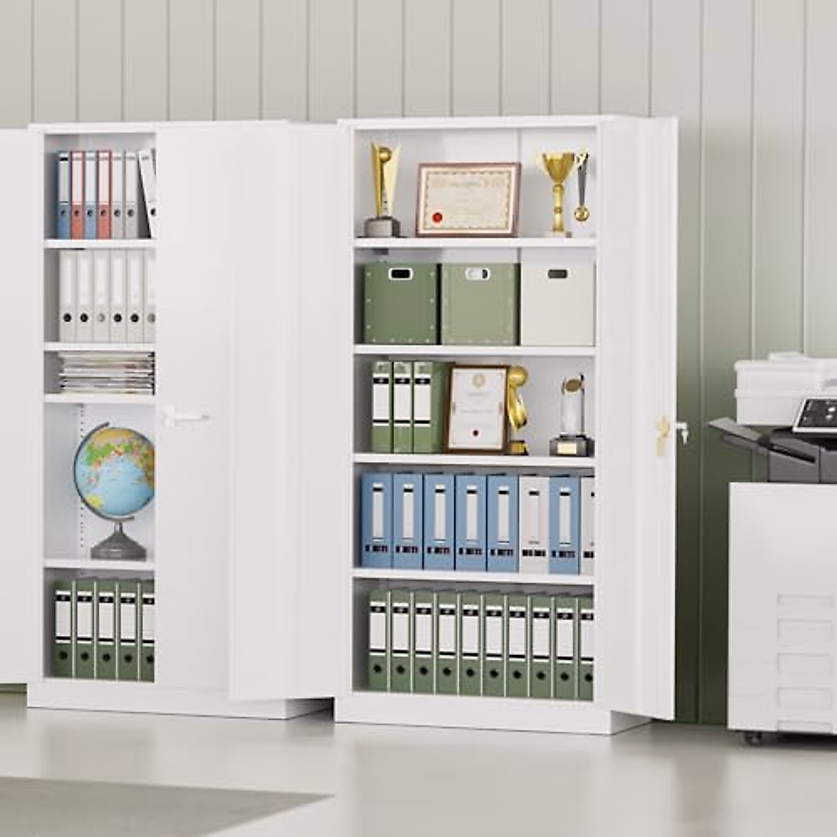 INTERGREAT Metal Storage Cabinet,72" Steel Lockable File Cabinet with Locking Doors and Adjustable Shelves,Locking Tool Cabinets for Office,Home,Garage,Gym,School (White)