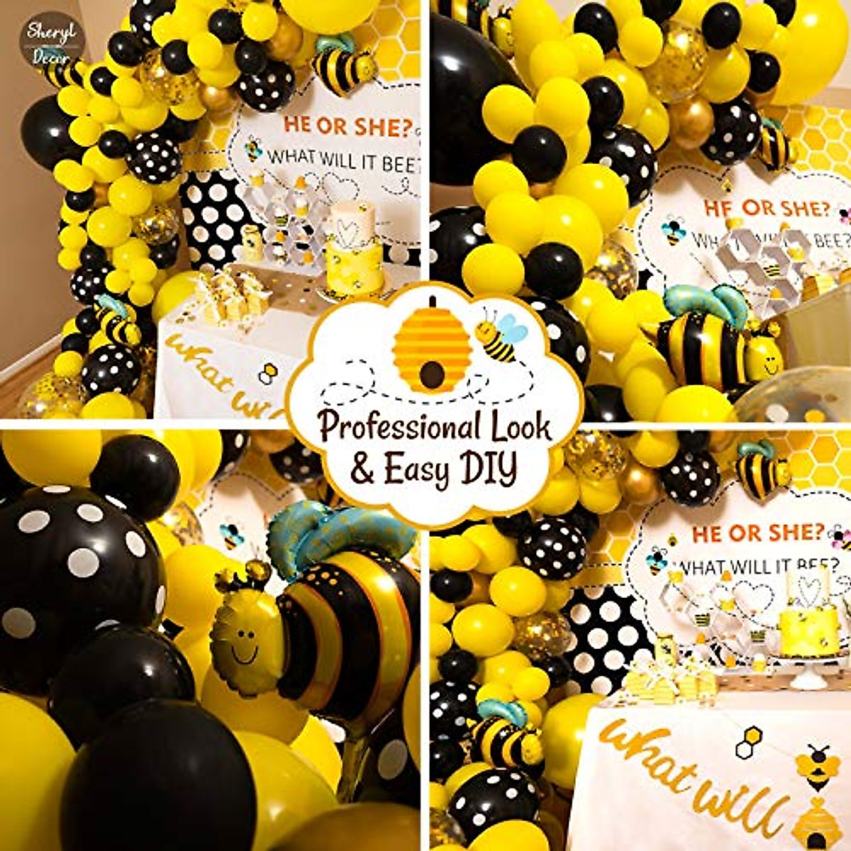 Bee Balloon Arch & Garland Kit - Mixed Yellow and Black Balloons for Bumble Bee Party - What Will It Bee Gender Reveal, Honey Bee Baby Shower, Happy Bee Day, Bee Birthday Party Decorations & Supplies