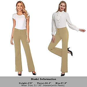 Tapata Women's 28''/30''/32''/34'' Stretchy Bootcut Dress Pants with Pockets Tall, Petite, Regular for Office Work Business 32",Oatmeal,M