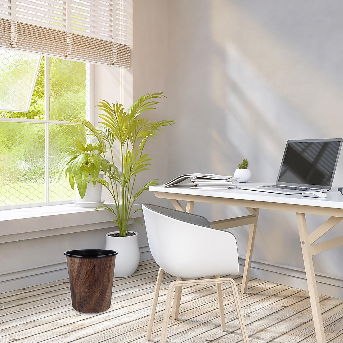 VILLCASE Vintage Wood Grain Plastic Trash Can Round Wastebasket 7l Garbage Can Trash Bin Farmhouse Garbage Bin Container for Under Desk Kitchen Bedroom Hotel or Kids Room