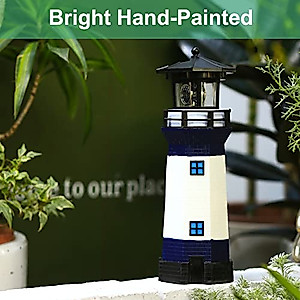 HSHD Lighthouse with Rotating Beacon LED Lights - Solar Lighthouse Lamp Outdoor Decorative for Garden Patio Well Cover Gifts(Blue2)