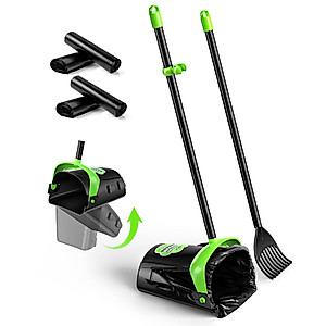 PETNOZ LIFE Large Swivel Bin & Rake Pooper Scooper with 40 Waste Bags, 36" Long Handle & 4 Bag Hooks Adjustable Dog Pooper Scooper for Large Dogs and Pets, Portable Non-Breakable Dog Poop Scooper