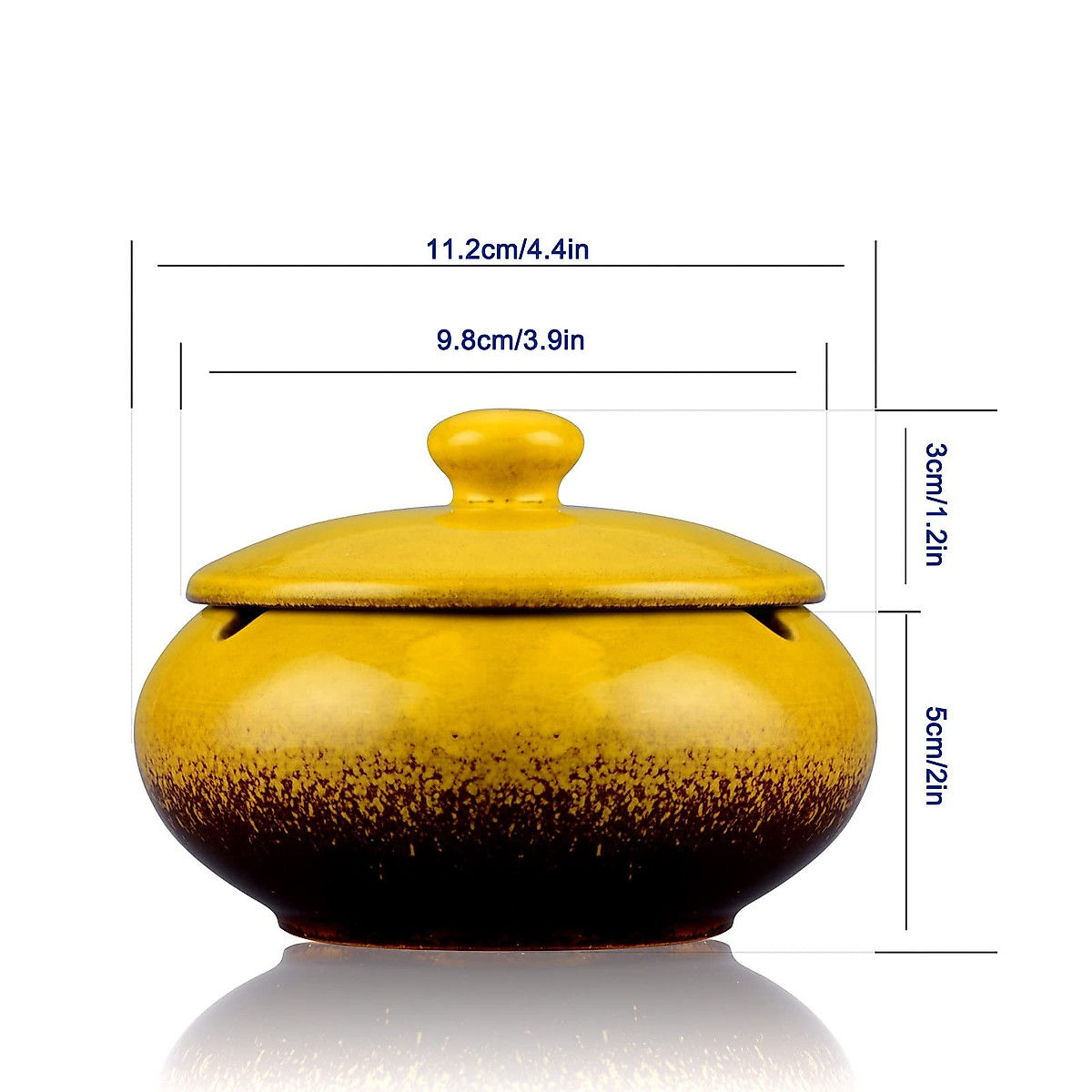 Outdoor Ashtray with Lid & Ceramic Ashtrays for Cigarettes, Round Cute Porcelain Ash Tray Pottery Smoking Holders Indoor Outdoor Patio Home Office Cool Rolling Décor-LAUYOO (Glazed Yellow)