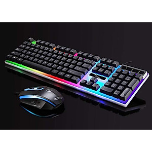 Keyboard Mouse Set,EDTO Rainbow Color Backlight Adjustable Gaming Game USB Wired Adjustable Color LED Backlit Mechanical Feeling Keyboard (Black)