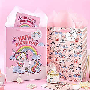 WRAPAHOLIC 13" Large Birthday Gift Bags with Card and Tissue Paper - 2 Pack for Kids Girl Birthday, Gift Wrap