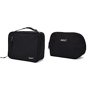 PackIt Freezable Classic Lunch Box, Black & Freezable Snack Bag, Black