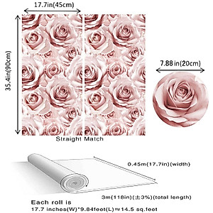 Abyssaly Pink Floral Peel and Stick Wallpaper, 17.7" X 118" Rose Flower Contact Paper for Girls Room Decoration, Removable Self Adhesive Wall Paper Modern Home Decor