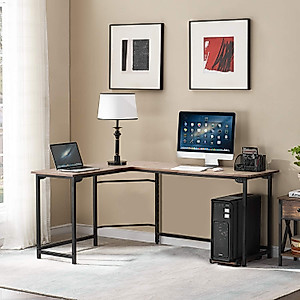VECELO L-Shaped Corner Computer Desks with CPU Stand Study Writing Table Workstation Gaming Computer Desk for Home Office,Oak