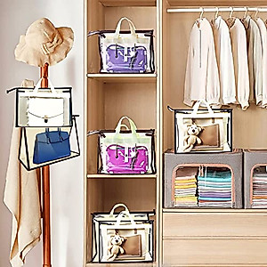 Liaojiong 12 Pack Purse Organizer for Closet, XL, L, M, S Handbag Organizer Storage, Dust Bags for Handbags with Zipper and Handles, Clear Anti-dust Hanging Organization Tote Dust Cover 4 Sizes Beige Hand Bag
