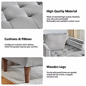 ORRD U-Shape Convertible Sectional Sofa, Modular Sleeper Couch Chaise Modern 6 Seater Velvet Sofa for Living Room, Bedroom, Apartment