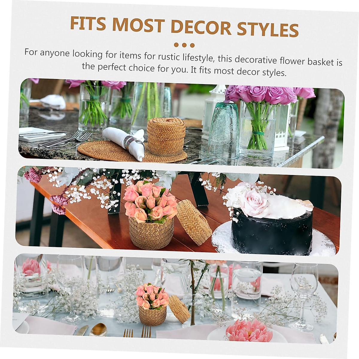 Ciieeo Flower Basket Mini Planters Circle Tray Decor Handmade Woven Basket Wicker Desktop Decor Kids Storage Bin Tabletop Decor Wedding Decor Seagrass Flower Pot Shelf Seaweed Child Round