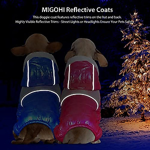 MIGOHI Small Dog Coat, Waterproof Puppy Down Jacket Padded Vest with Hooded for Cold Weather, Reflective Dog Winter Coat Snowproof Dog Jackets with 4 Legs Pet Apparel for Small Medium Dogs, Blue XS
