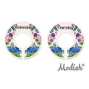 Modish Labels, Weekly Clothes Organizer, Days of The Week Closet Organizer System, Daily Closet Organizer, Closet Dividers, School Clothes Dividers (Boho Flowers)