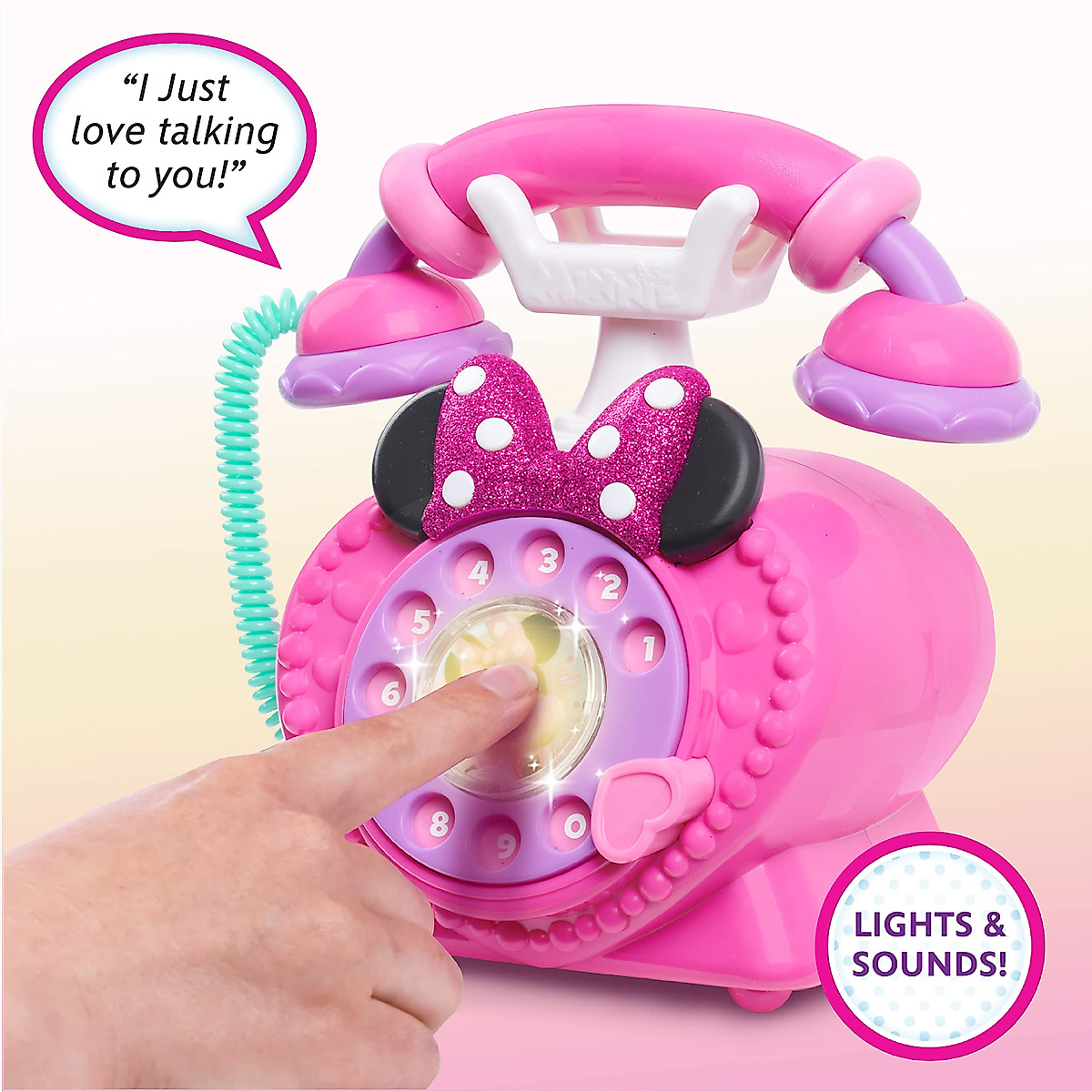 Disney Junior Minnie Mouse Ring Me Rotary Pretend Play Phone with Lights and Sounds, Kids Toys for Ages 3 Up by Just Play