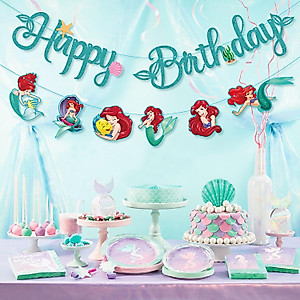 Little Mermaid Birthday Banner, Mermaid Ariel Birthday Banner, Mermaid Birthday Party Supplies Decorations for Girls Boys Birthday Party Baby Shower Cartoon Sign Decorations