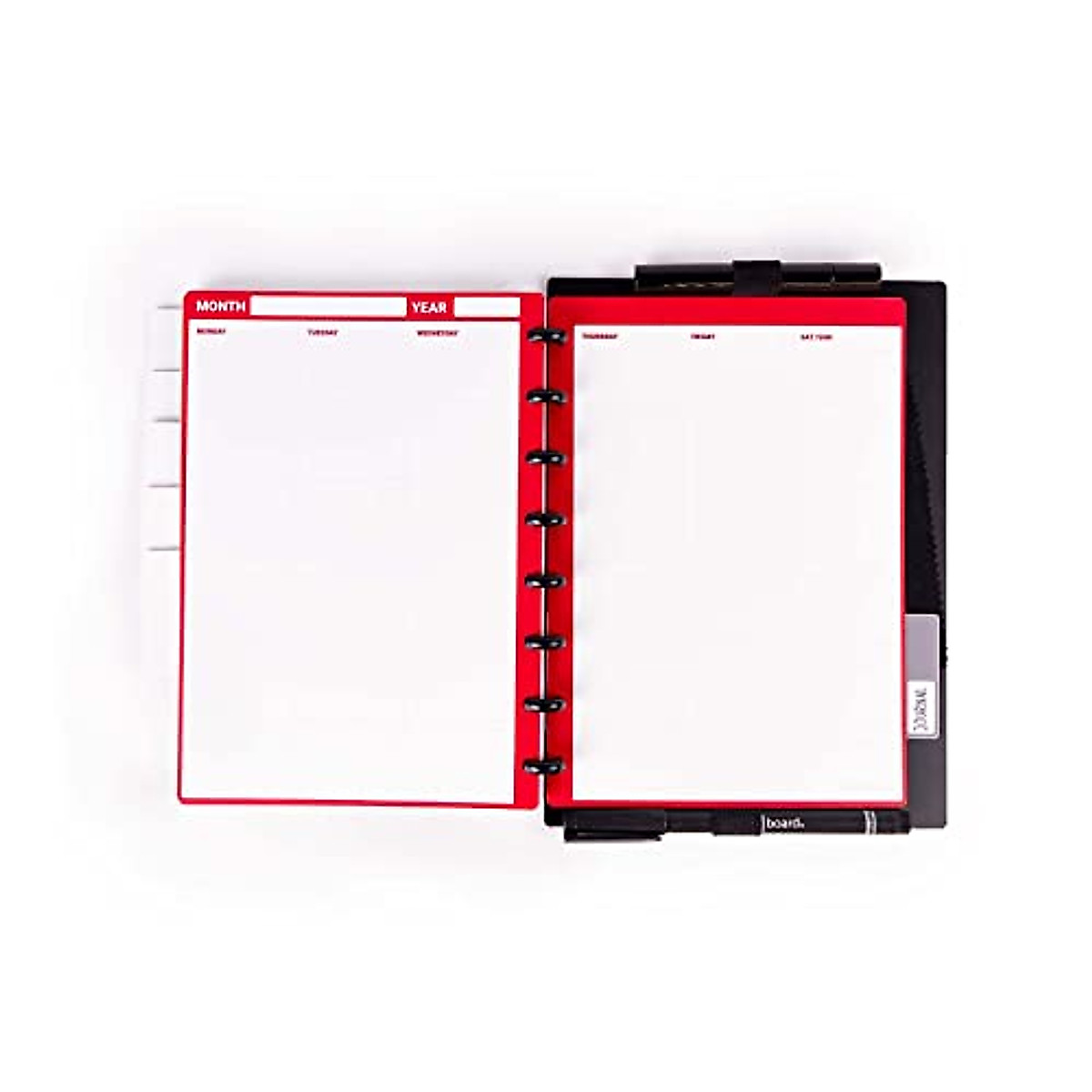 Modubooq - 32 red monthly reusable discbound duratech3 pages - inserts with month planners for smart notebook - A5