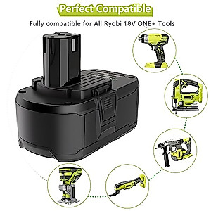 KUNLUN 2Pack 6.0Ah 18-Volt Replacement for Ryobi 18V Lithium Battery ONE+ Plus P108 P102 P103 P104 P105 P107 P109 P122 PBP005 RB18L50 Cordless Power Tools