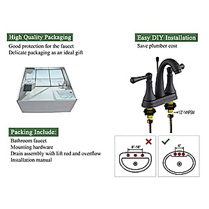 Matte Black 4 Inch Bathroom Sink Faucet 3 Hole, 2 Handle Centerset Bathroom Faucet with Metal Casting Spout, Modern RV Farmhouse Vanity Faucet, Include Drain with Overflow and Lift Rod, TAF410Y-MB