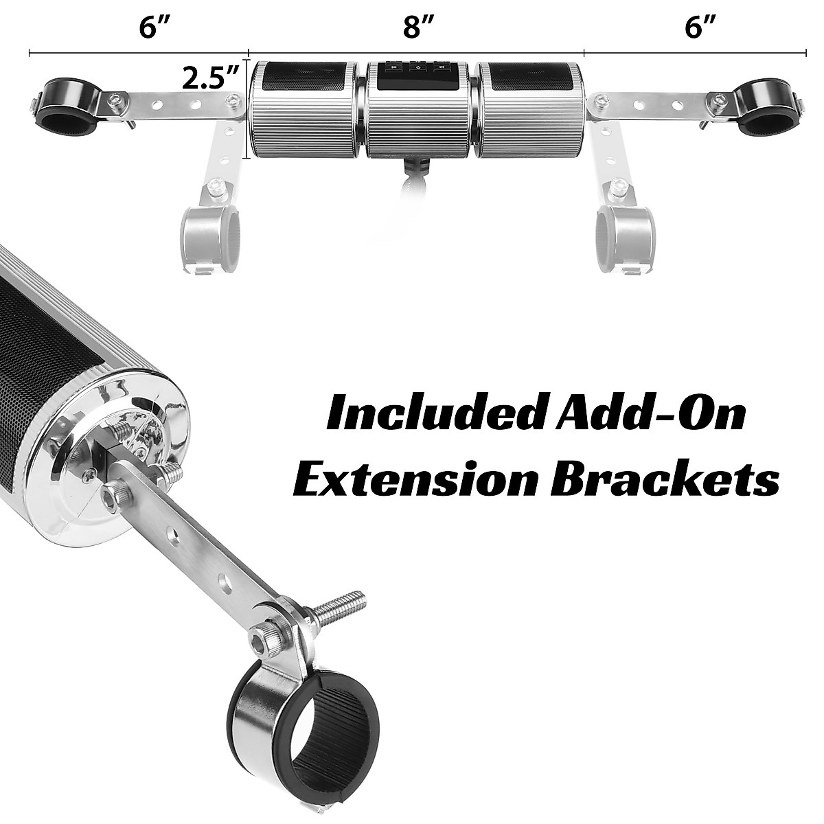 GoHawk RD8 Gen.2 Waterproof Bluetooth Motorcycle Stereo Speakers 7/8-1.25 in. Handlebar Mount MP3 Music Player Audio Amplifier System Scooter Bike ATV, AUX in, USB, FM Radio