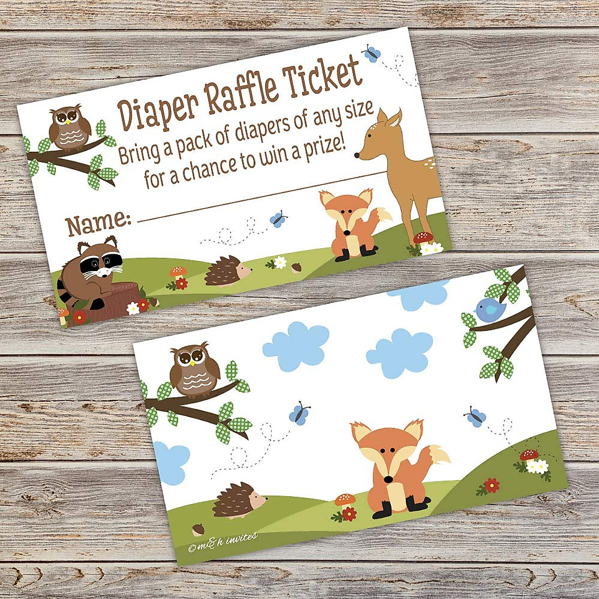 50 Woodland Diaper Raffle Tickets - Boy Baby Shower Game