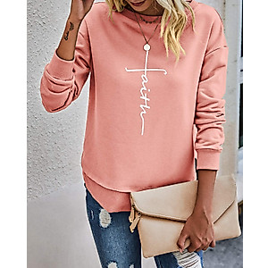 Mansy Womens Cross Letter Printed Crewneck Sweatshirts Casual Funny Graphic Side Split Pullover Shirts Tops (Pink, XX-Large)