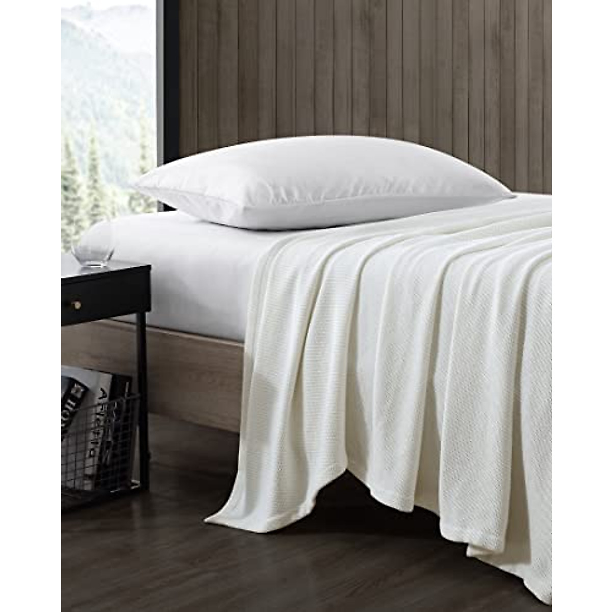 Eddie Bauer- King Blanket, Solid Reversible Cotton Bedding, Home Decor for All Seasons (Textured Twill White, King)