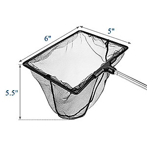 Lpraer Aquarium Fish Net 5" x 6" Fish Net with Extendable 7.4"-16.3" Telescopic Stainless Steel Long Handle Fine Mesh Fish Net for Fish Tank