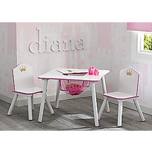 Delta Children Princess Crown Kids Wood Table and Chair Set with Storage - Greenguard Gold Certified, White/Pink
