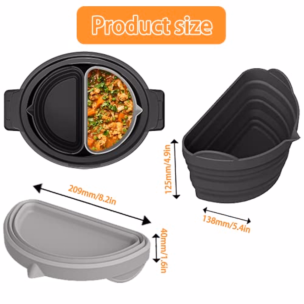 Slow Cooker Divider Liner fit 6 QT Crockpot, GISMTR Reusable & Leakproof Silicone Slow Cooker Divider Insert, Dishwasher Safe Cooking Liner for 6 Quart Crock Pot