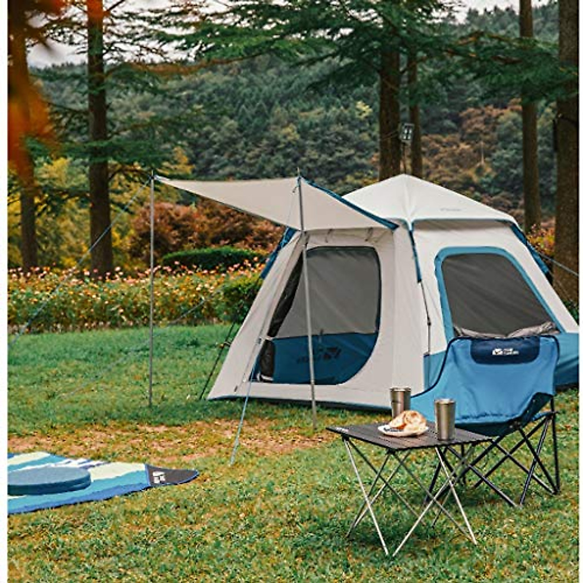 Tents Automatic Camping Pop- Up Tent 3-4Person One Door and Three Windows Tents Double Layer Waterproof Dome Tent Large Family Tent Waterproof Tent (Dark Blue)