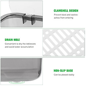 Angoily Flatware Tray with Lid and Drainer, Tableware Utensil and Cutlery Drawer Organizer with Lid Covered Silverware Tray to Keeps Your Cutlery Organized and Protected ( Black )